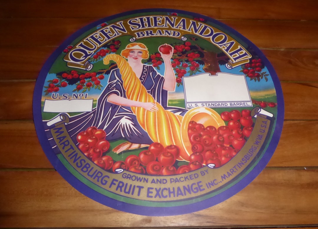 Original Vintage Apple Keg Barrel Label C1930s Round Queen Shenandoah ...