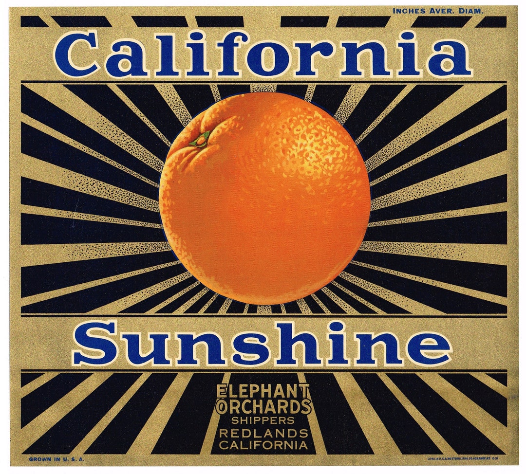 Original Vintage Citrus Crate Label 1930s California Sunshine Art Deco ...