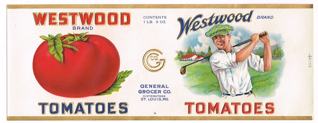 Original Vintage Tin Can Label 1920s Westwood Tomatoes St. Louis ...