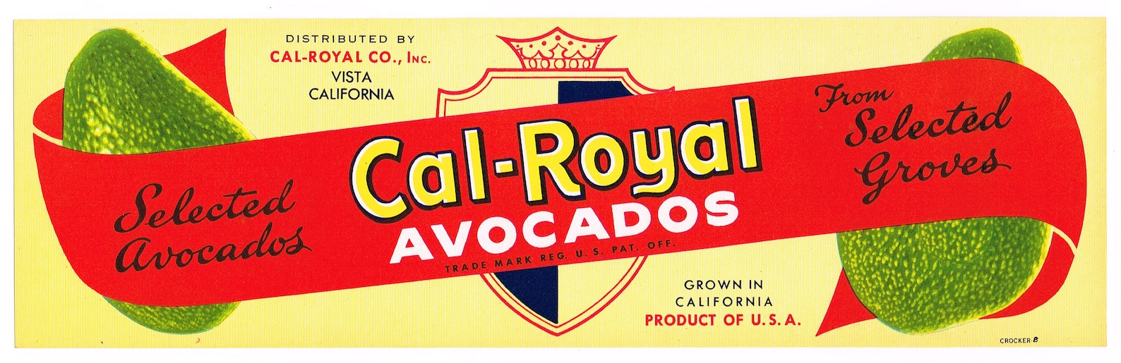 Original Vintage Avocado Crate Label 1950s Cal Royal Vista San Diego ...