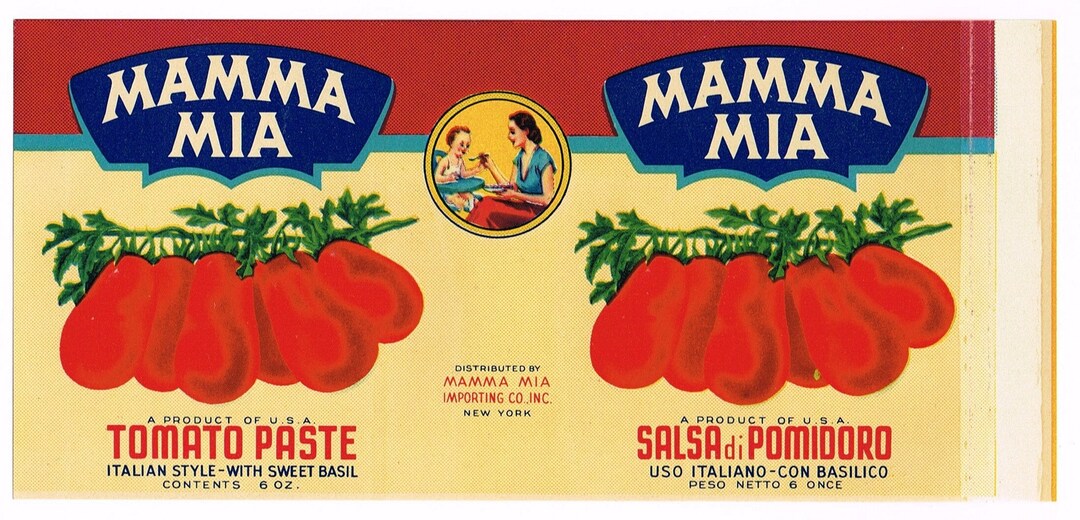 Original Vintage Tin Can Label 1930s Mama Mia Tomato Paste Italian ...