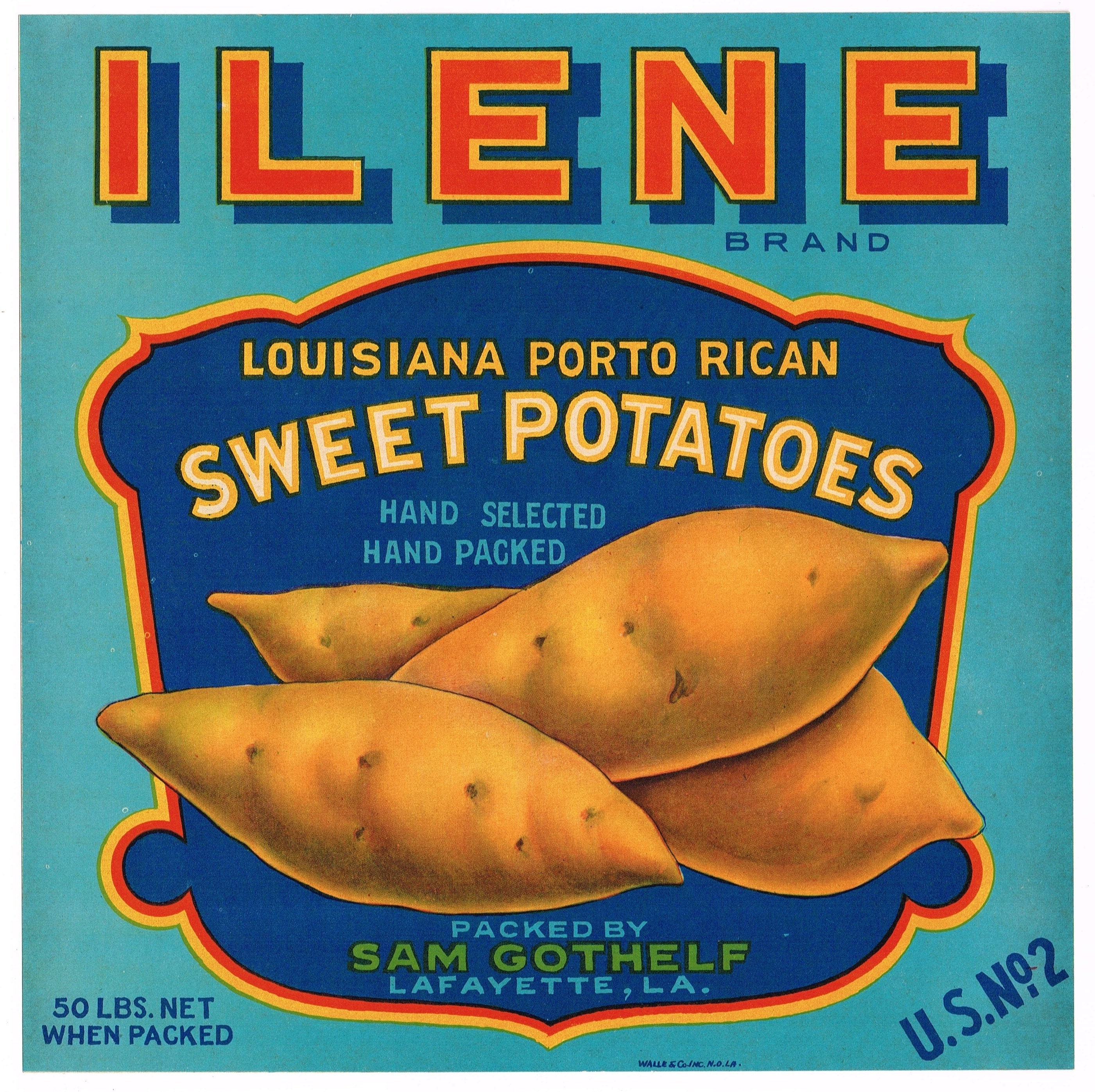 Original Vintage Yam Crate Label 1940s Ilene Lafayette Louisiana Porto ...