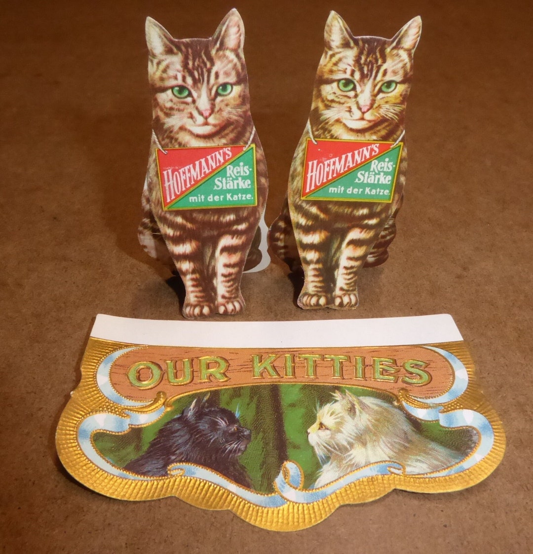 Original Vintage Set of 2 Small Die Cut Cat Standee Advertisements With ...