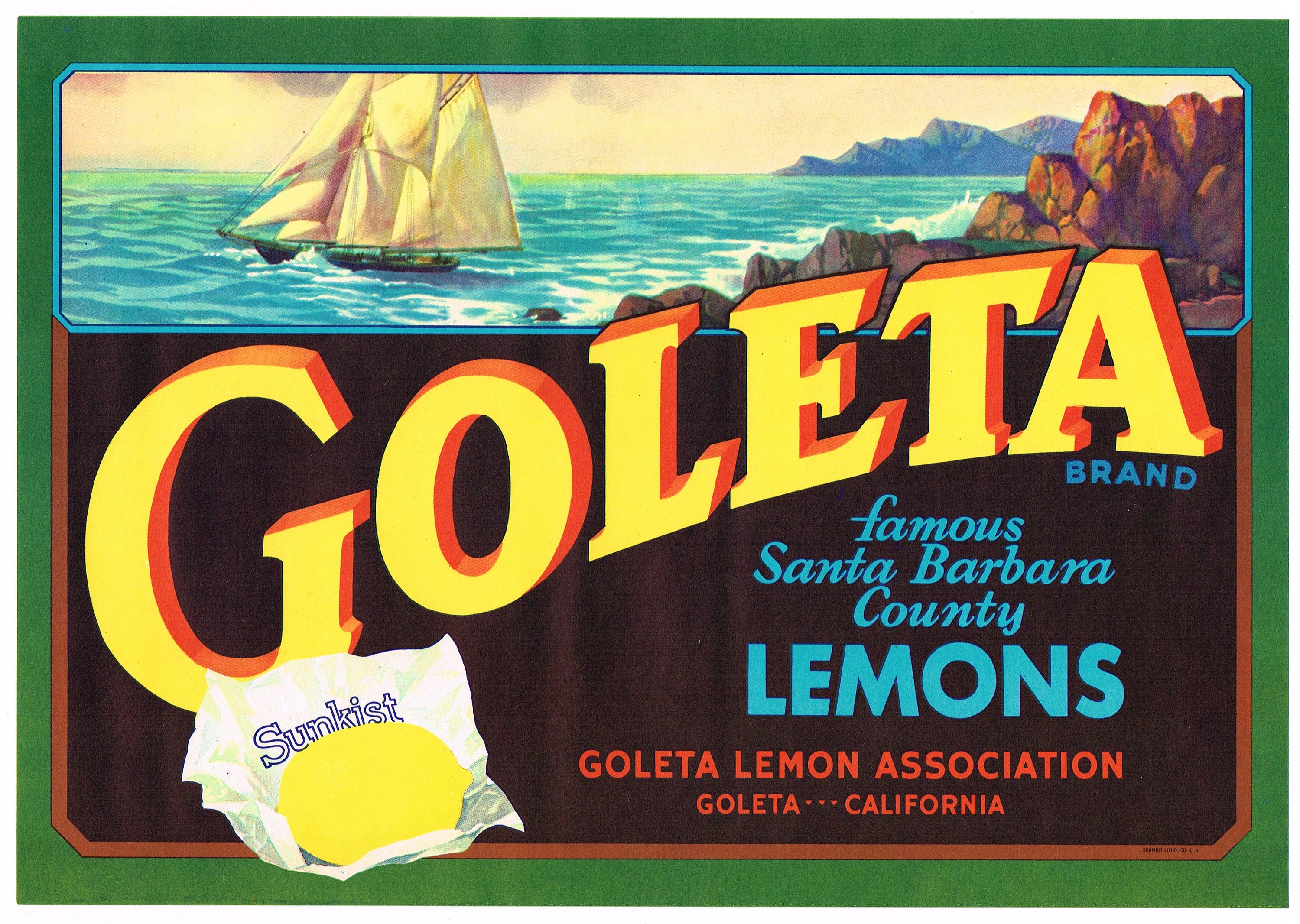 Original Lemon Crate Label Santa Barbara County California 1930s ...