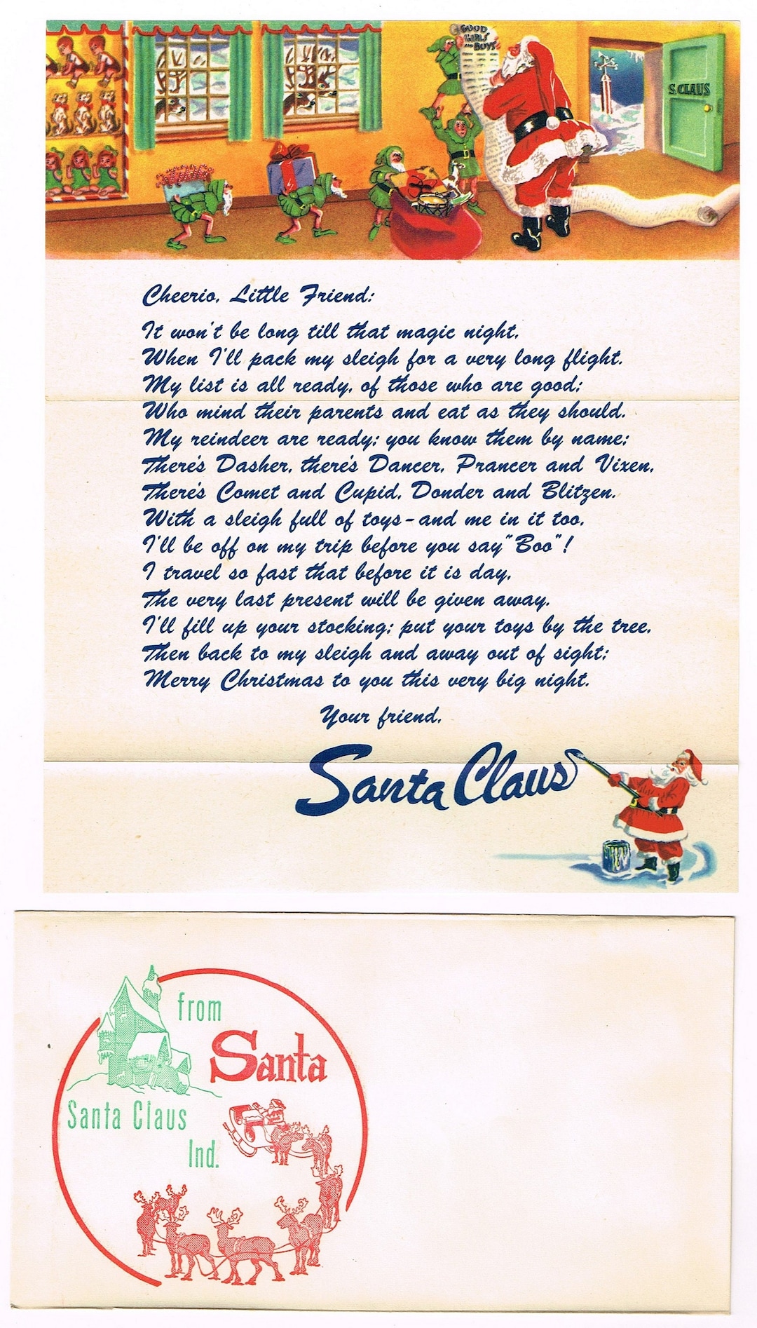 Original Vintage 1950S Letter From Santa Claus to Children Unused With ...