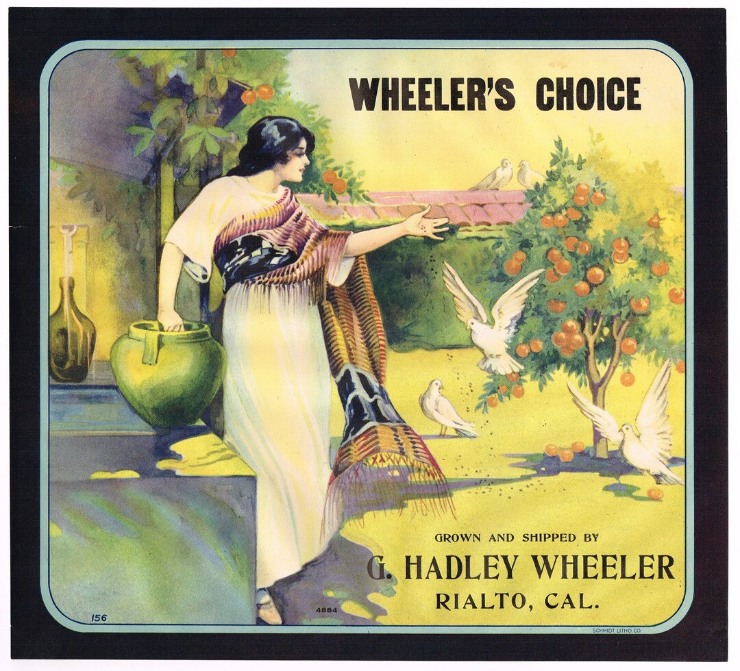 Original Vintage Citrus Crate Label C1920 Scarce Wheelers Choice Rialto ...