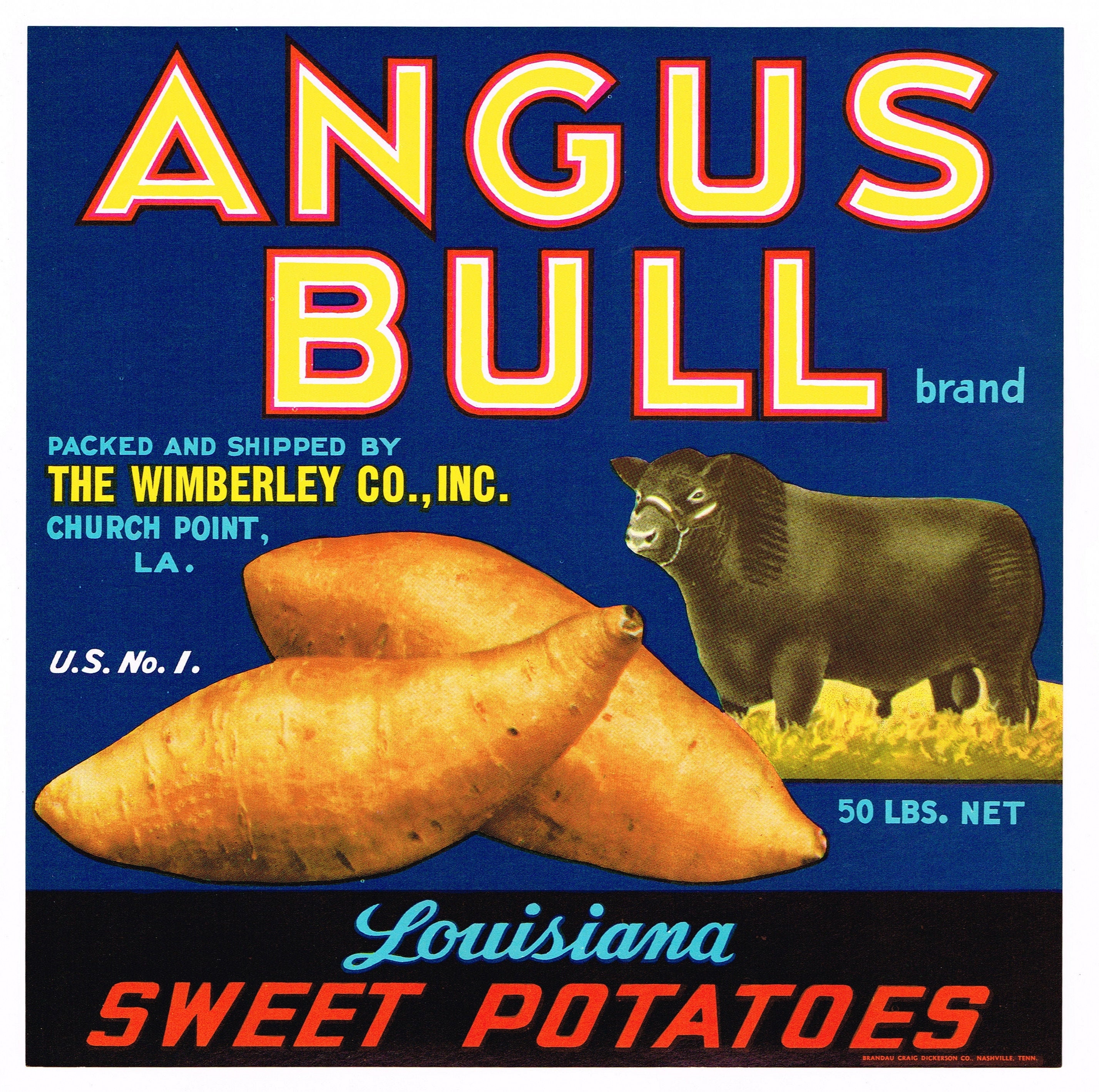 Original Vintage Yam Crate Label 1950s Angus Bull Louisiana Church ...