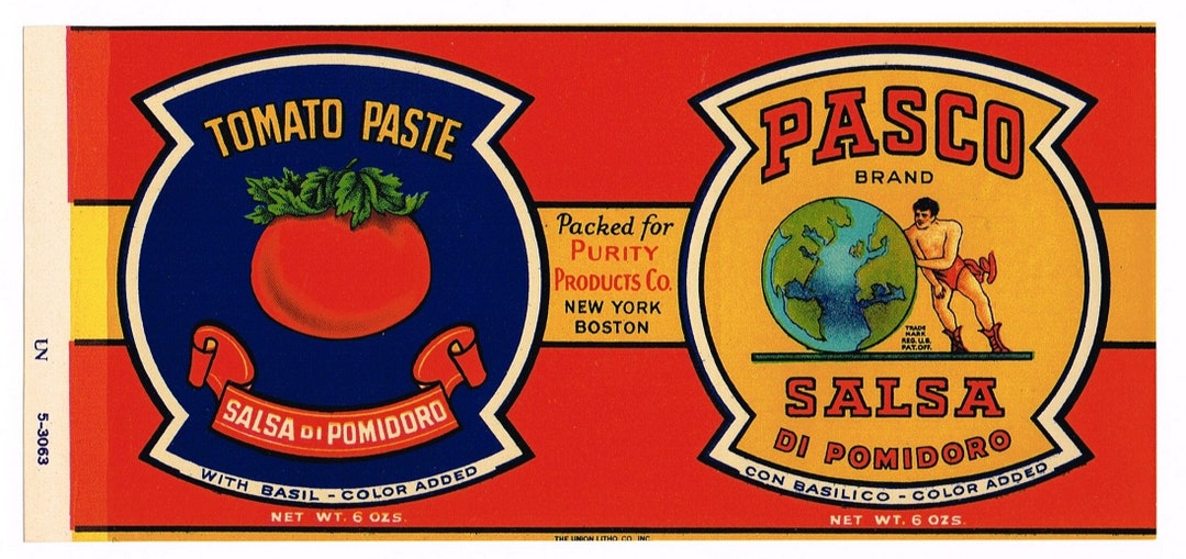 Original Vintage Tin Can Label 1930s Pasco Tomato Paste Italian ...