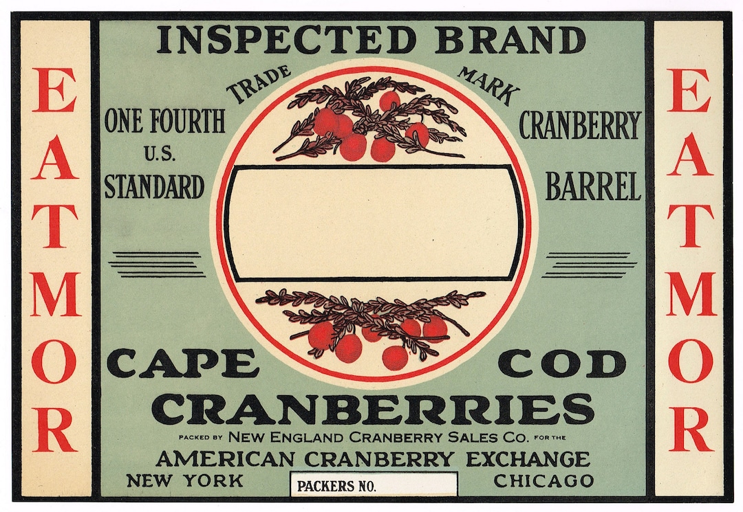 Original Cranberry Advertising Label 1930's Vintage Scarce Inspected ...