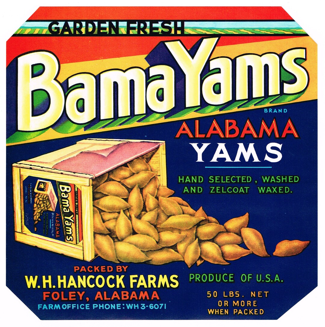 Original Vintage Alabama Yam Crate Label 1940s Bama Yams Foley Quite ...