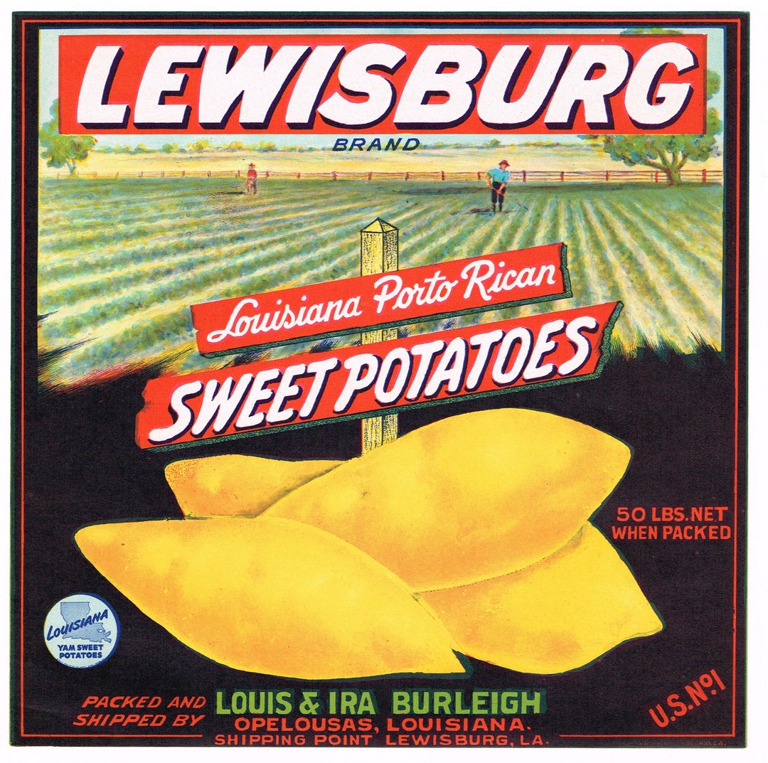 Original Vintage Yam Crate Label 1950s Lewisburg Louisiana Opelousas ...