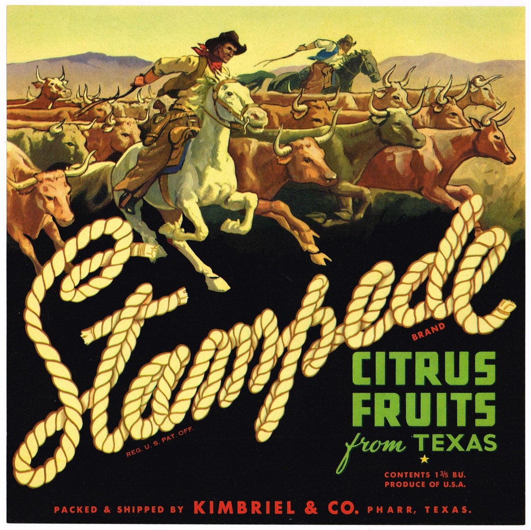 Original Vintage Texas Citrus Crate Label Stampede Advertising Roper ...