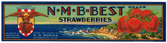 Original Vintage Strawberry Crate Label 1950s NMB Best - Etsy