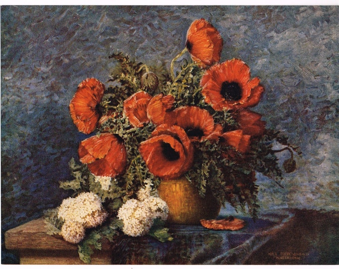 Vintage Original Max Streckenbach Lithograph Poppies and Larkspur ...