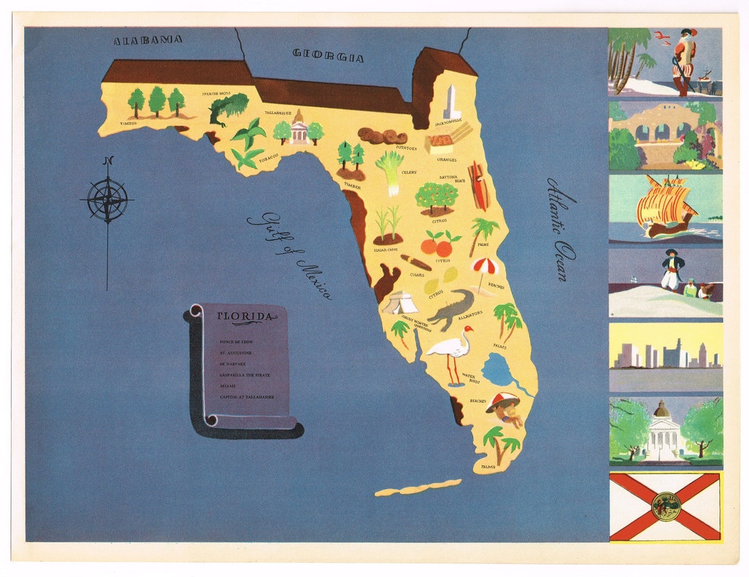 Original Vintage Norman Reeves Minimalism Map Cartoon Pictorial 1938 ...