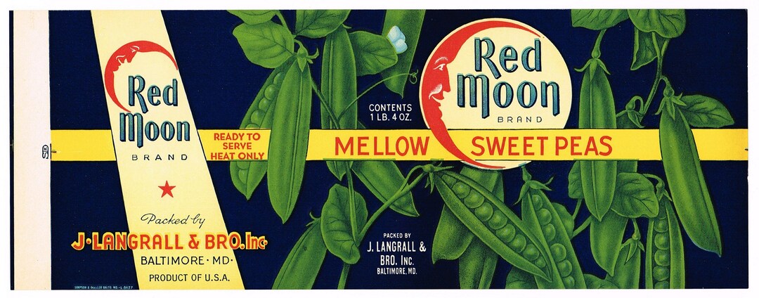 Original Vintage Tin Can Label 1937 Red Moon Baltimore Maryland Red ...