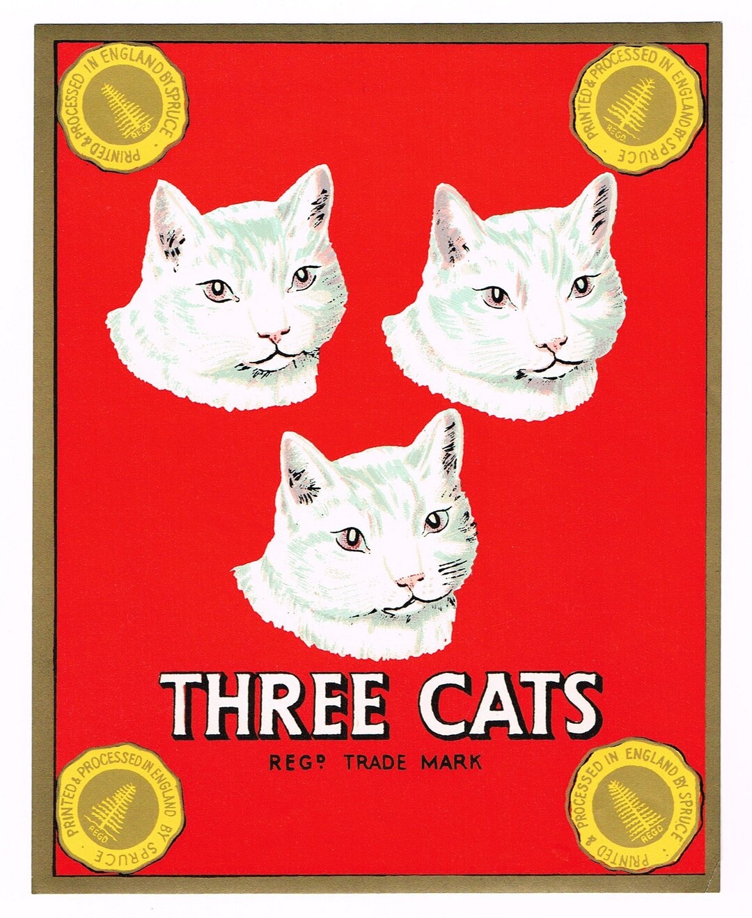 Original Vintage Antique Product Label C1930s Fabric Three Cats Brand ...