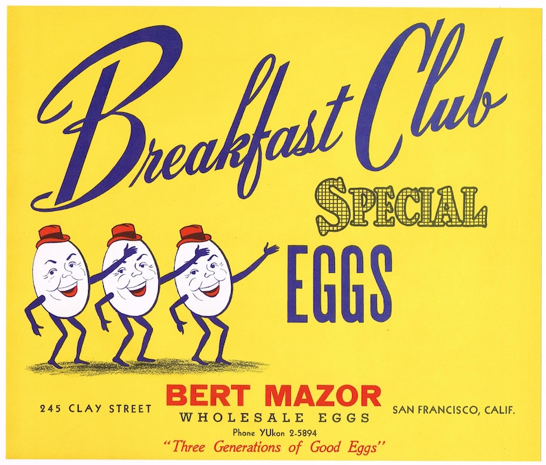 Original Vintage Egg Crate Label Breakfast Club Brand Kitchen Decor ...
