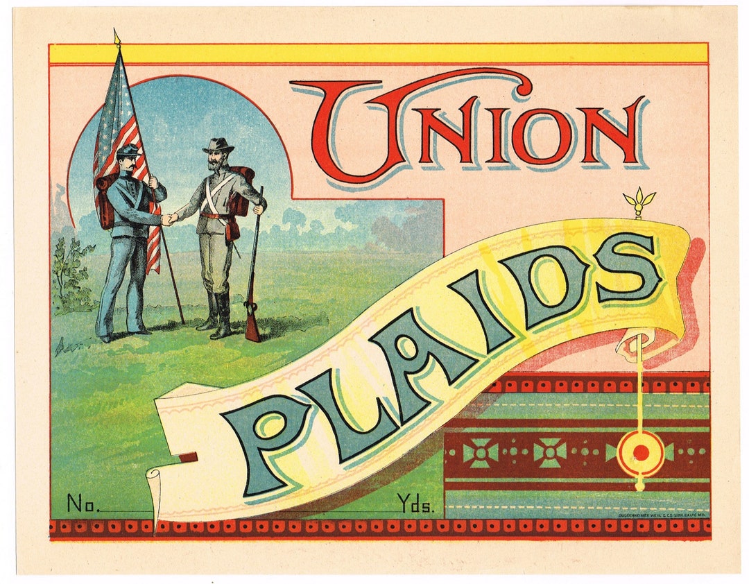 Original Vintage Fabric Label C1890s Union Brand Cloth Bolt Paper Label ...