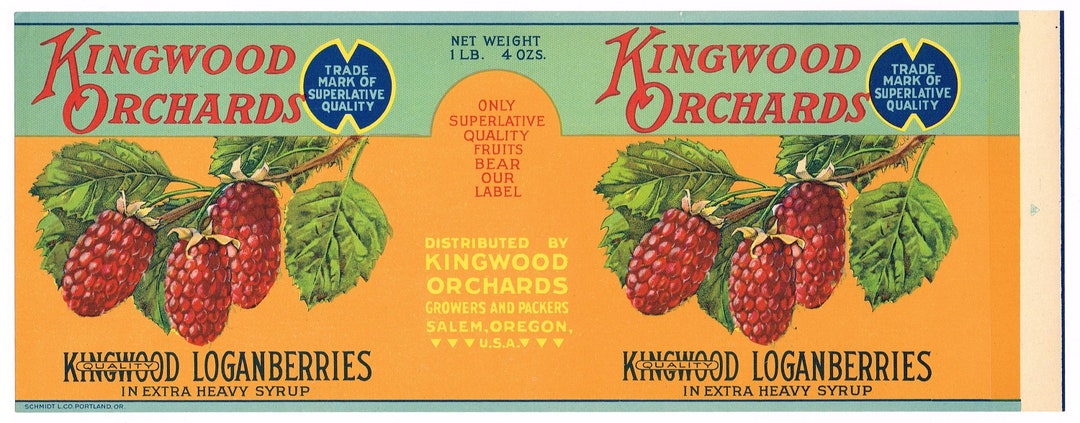 Original Vintage Tin Can Label 1930s Oregon Fruit Salem Kingwood ...