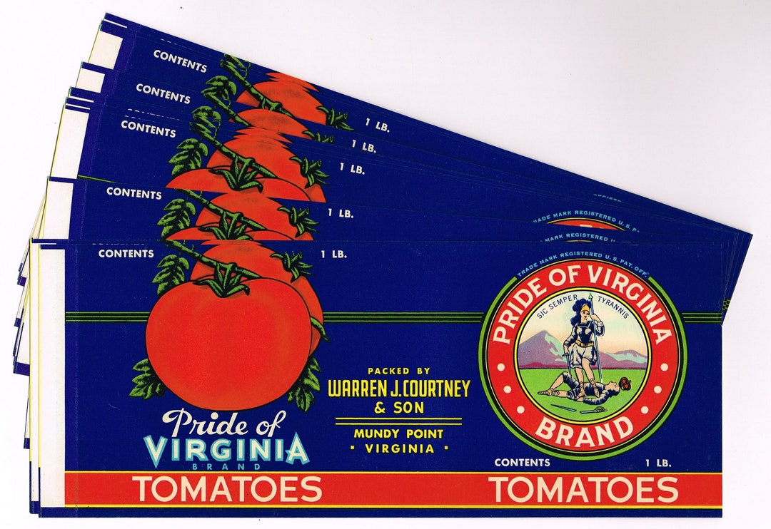 X10 Wholesale Original Vintage Tin Can Labels 1950s Pride of Virginia ...