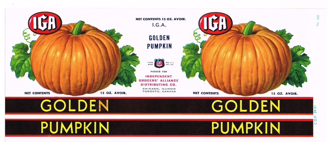 Original Vintage Tin Can Label 1950s IGA Golden Pumpkin Chicago ...