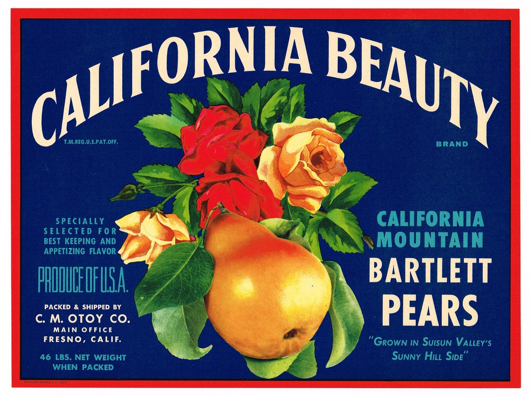 Original Vintage Pear Crate Label 1940s Scarce California Beauties ...