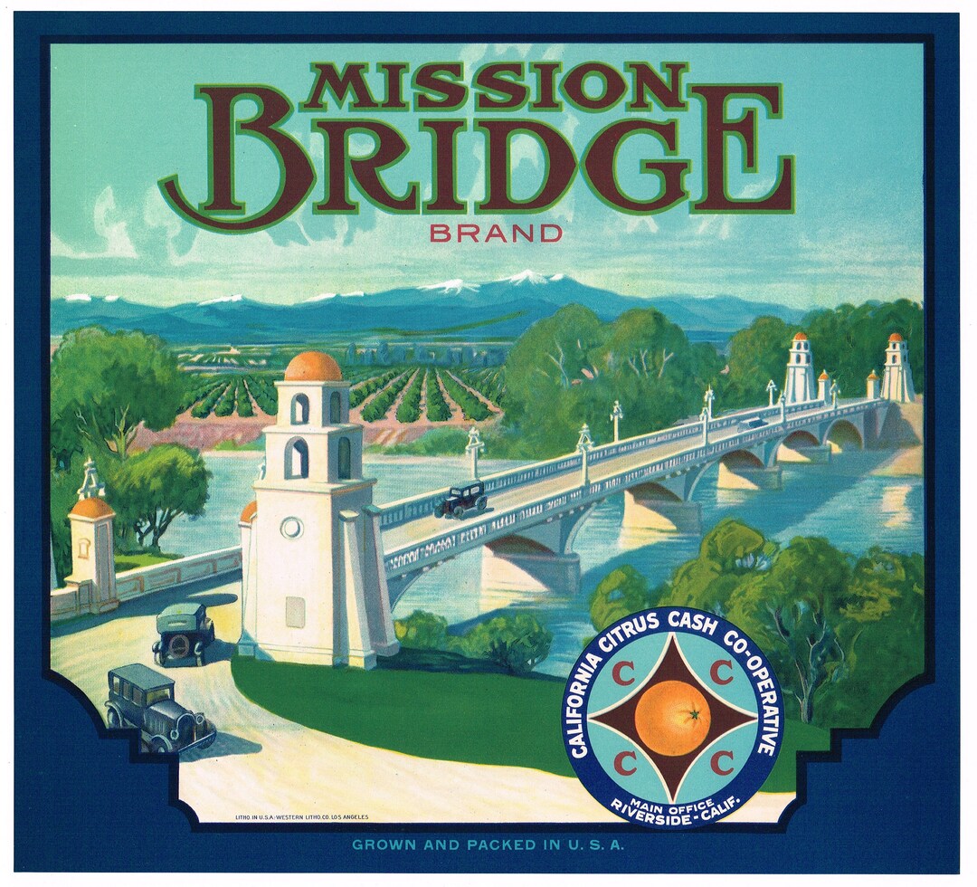 Mission Bridge Orange Crate Label Riverside County California Original ...