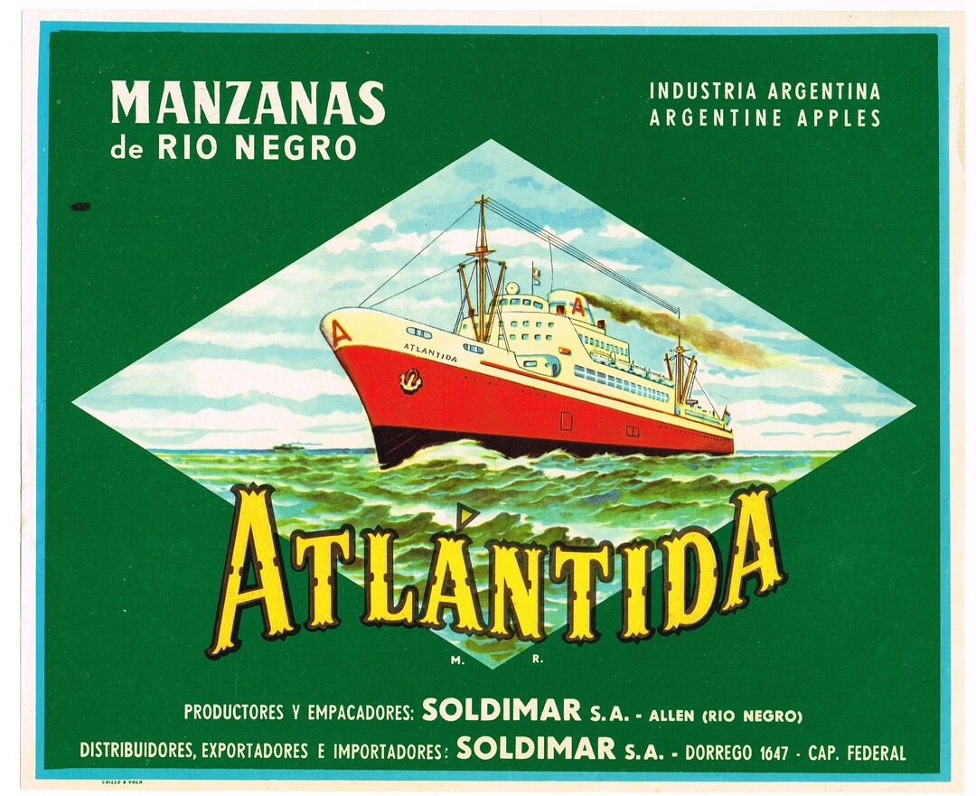 Original Vintage Apple Crate Label C1960s Atlantida Ocean Liner Ship ...