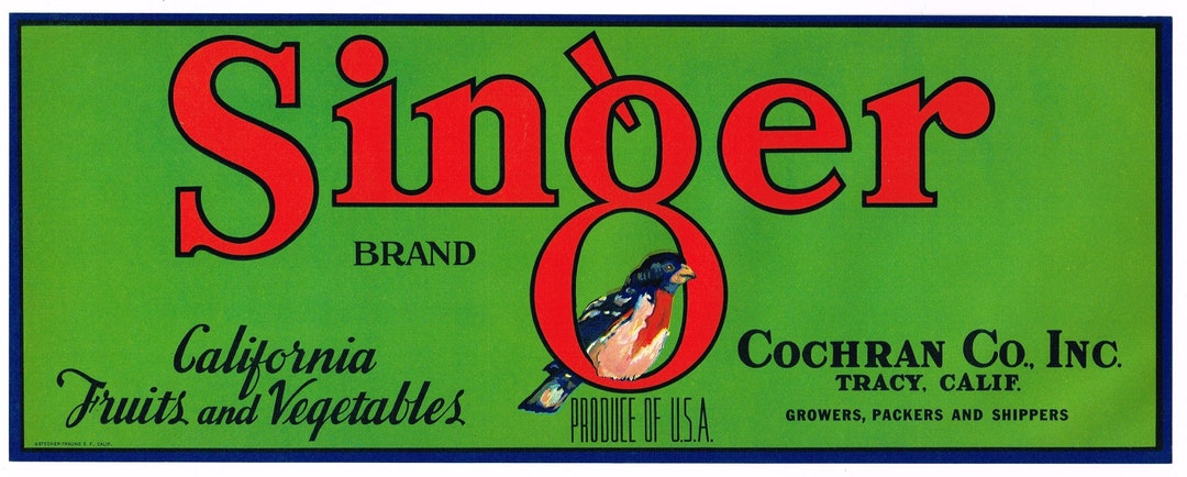 Original Vintage Vegetable Crate Label C1950s Singer Songbird Tracy ...