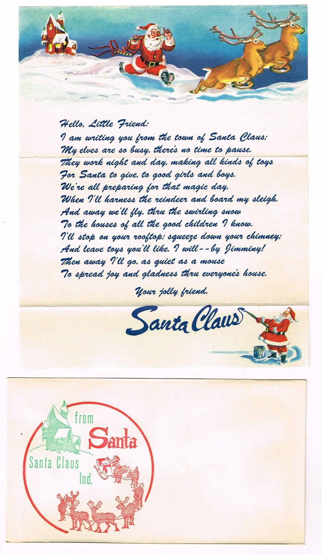 Original Vintage 1950S Letter From Santa Claus to Children Unused With ...