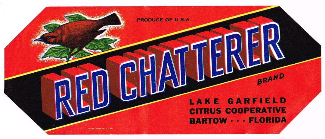 Original Vintage Florida Citrus Crate Label C1930s Scarce Red Chatterer ...