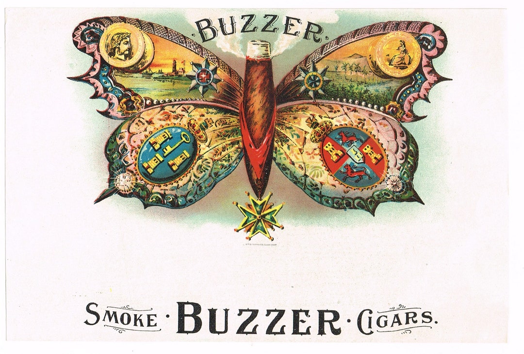 Original Vintage Cigar Box Label C1900 Chromolithograph Buzzer ...