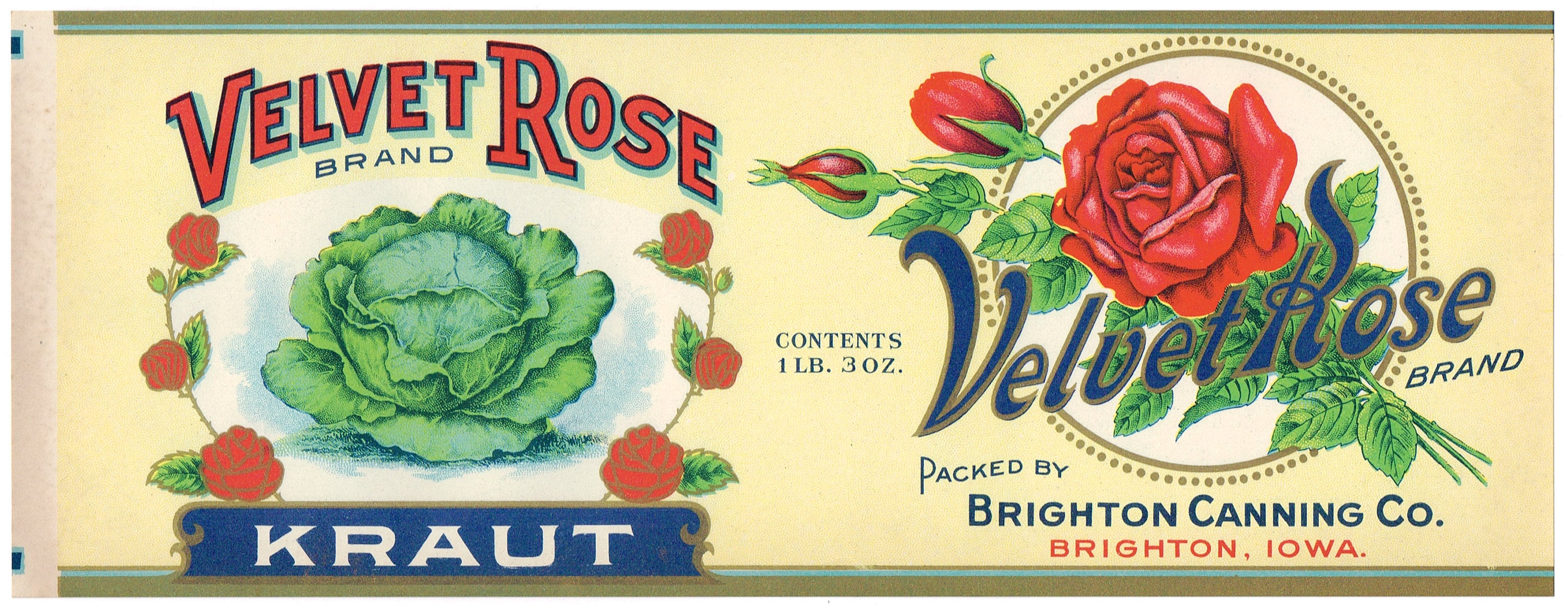Original Vintage Tin Can Label 1940s Velvet Rose Kraut Ornate Brighton ...
