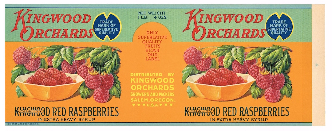 Original Vintage Tin Can Label 1930s Oregon Fruit Salem Kingwood ...