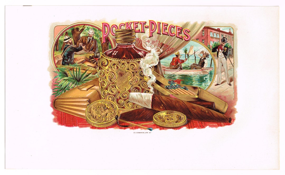Original Vintage Cigar Box Label Inner C1890 Pocket Pieces Classic ...