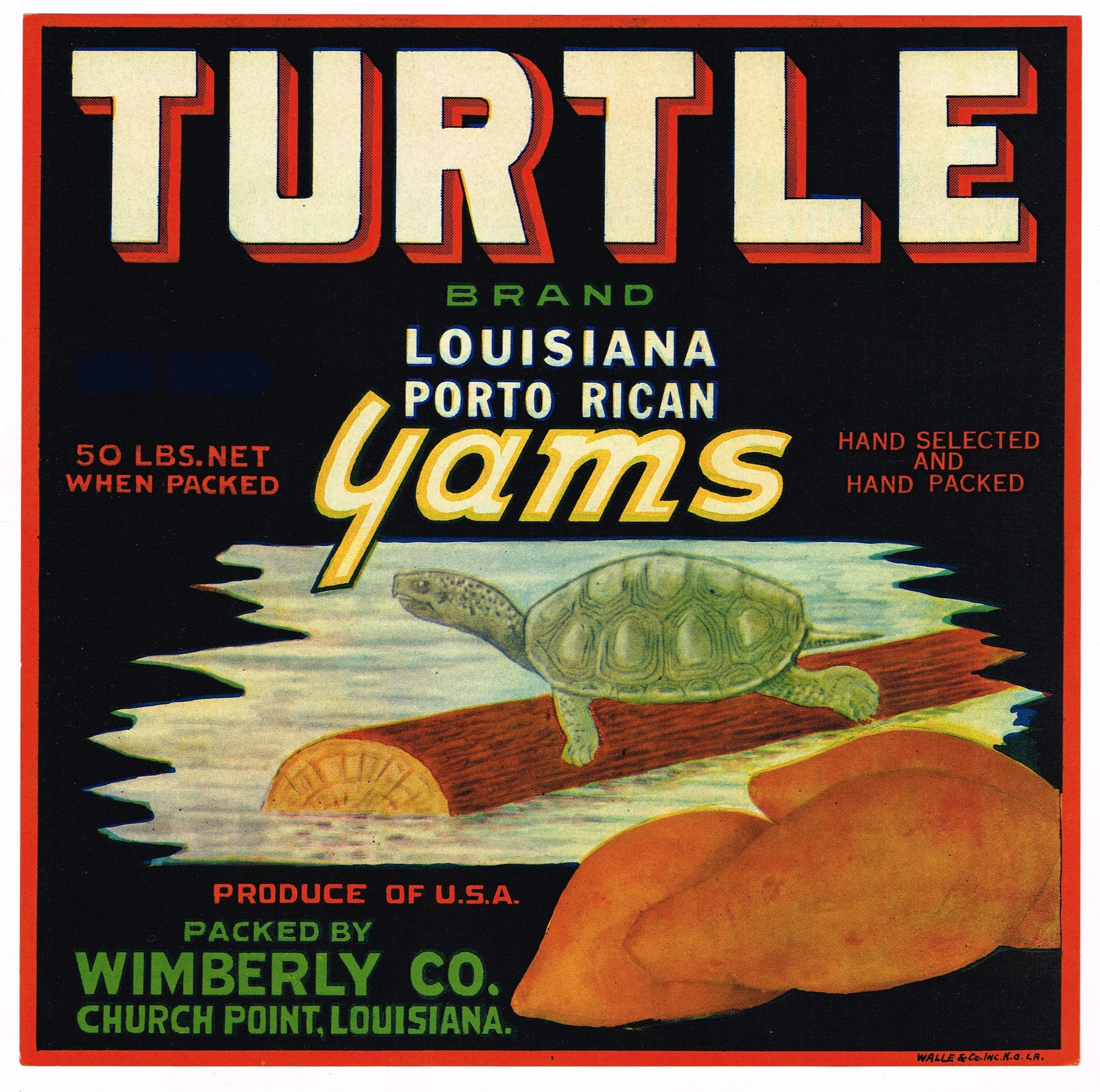 Original Vintage Yam Crate Label 1940s Old Turtle Brand Wimberly ...