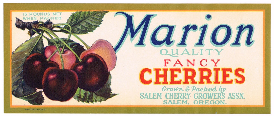 Original Vintage Cherry Crate Label 1930s Marion Salem Oregon Mt Hood ...