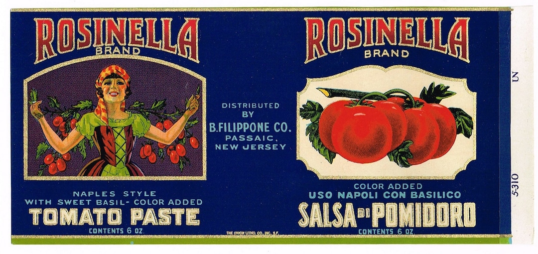 Original Vintage Tin Can Label 1930s Rosinella Rosy Tomato Paste ...
