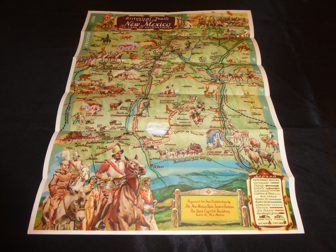 Original Scarce Vintage Map of New Mexico Cartoon Pictorial 1956 Land ...