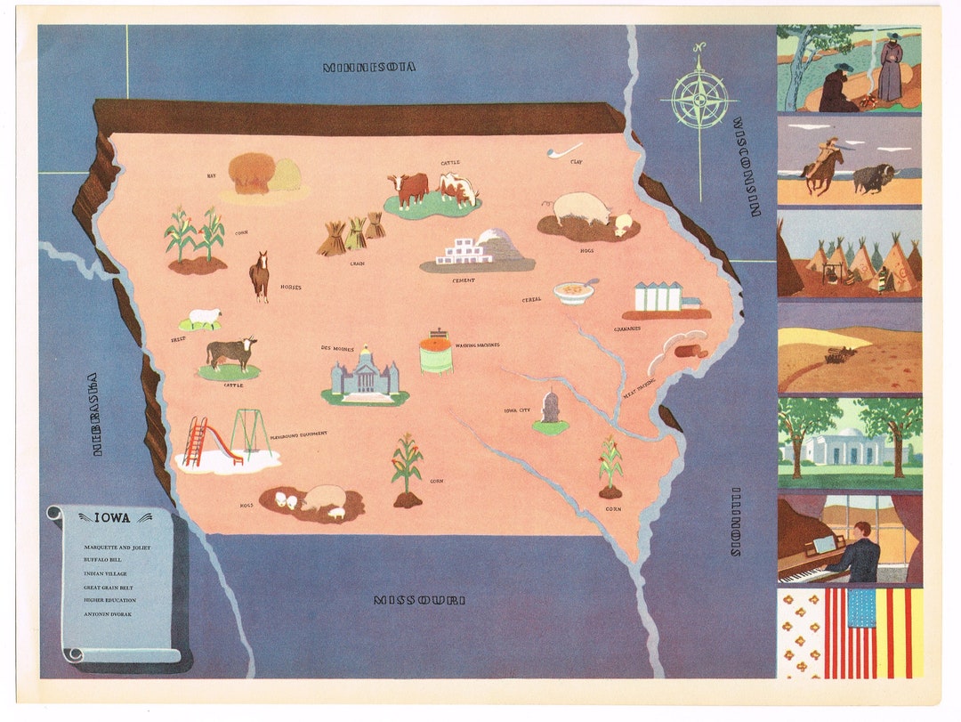 Original Vintage Norman Reeves Minimalism Map Cartoon Pictorial 1938 ...