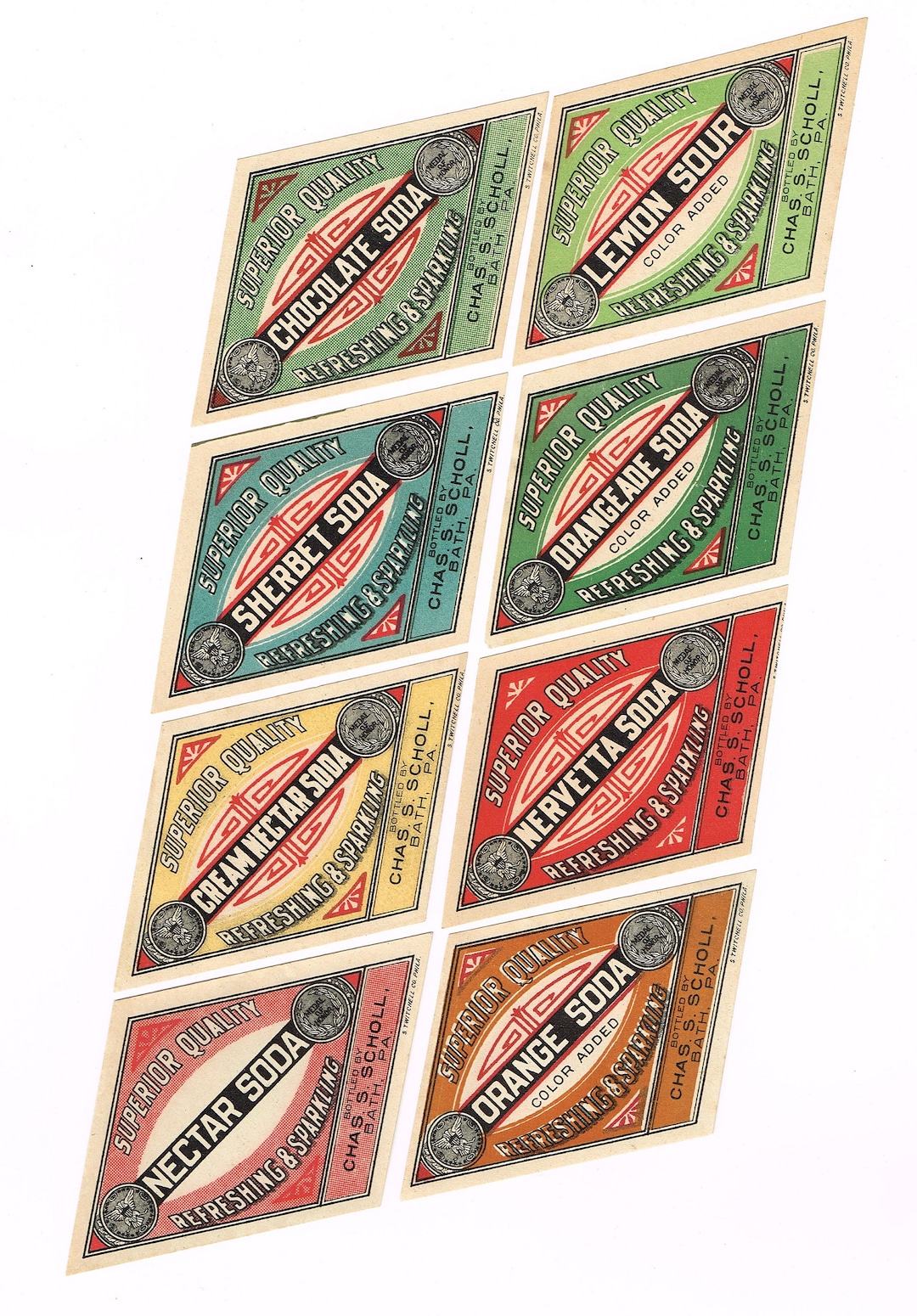 8 Different Original Vintage Bottle Labels 1920s Soda Pop Bath ...