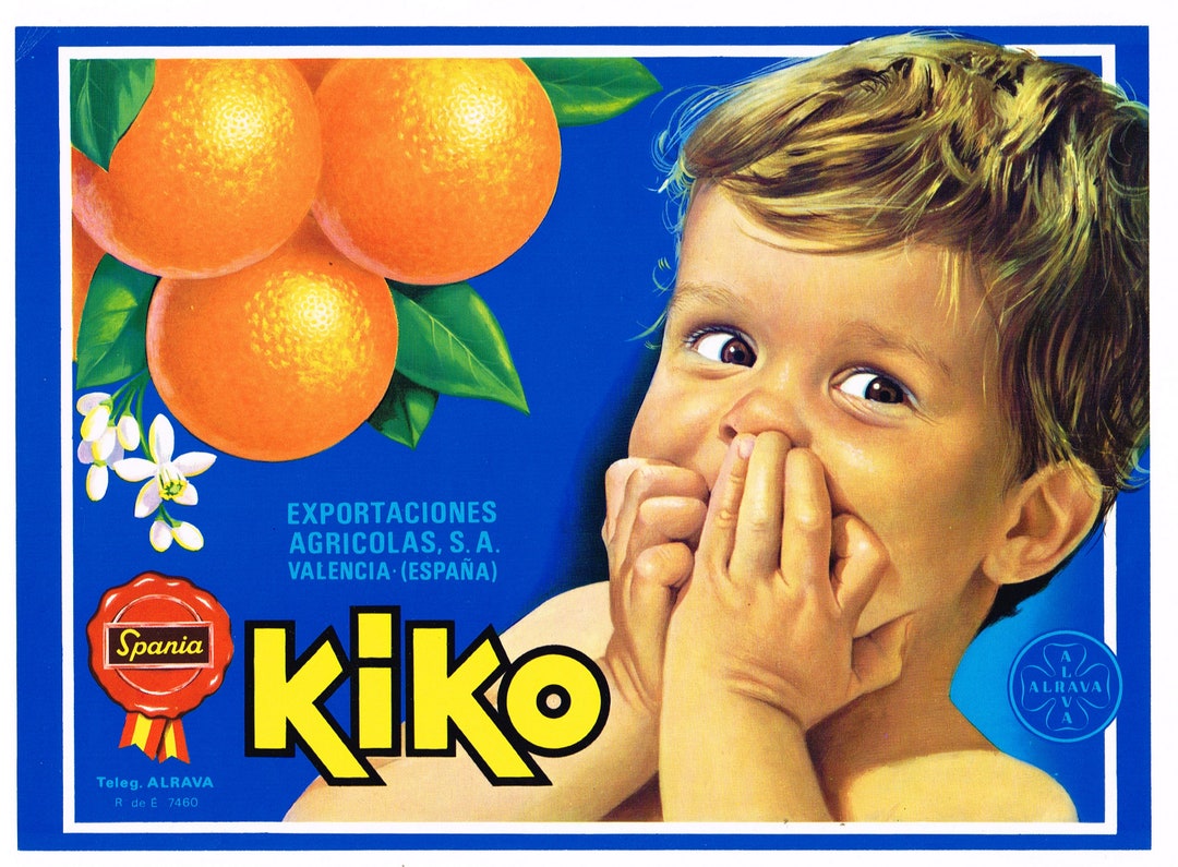 Original Vintage Spanish Citrus Crate Label C1960s Kiko Spain Comical ...