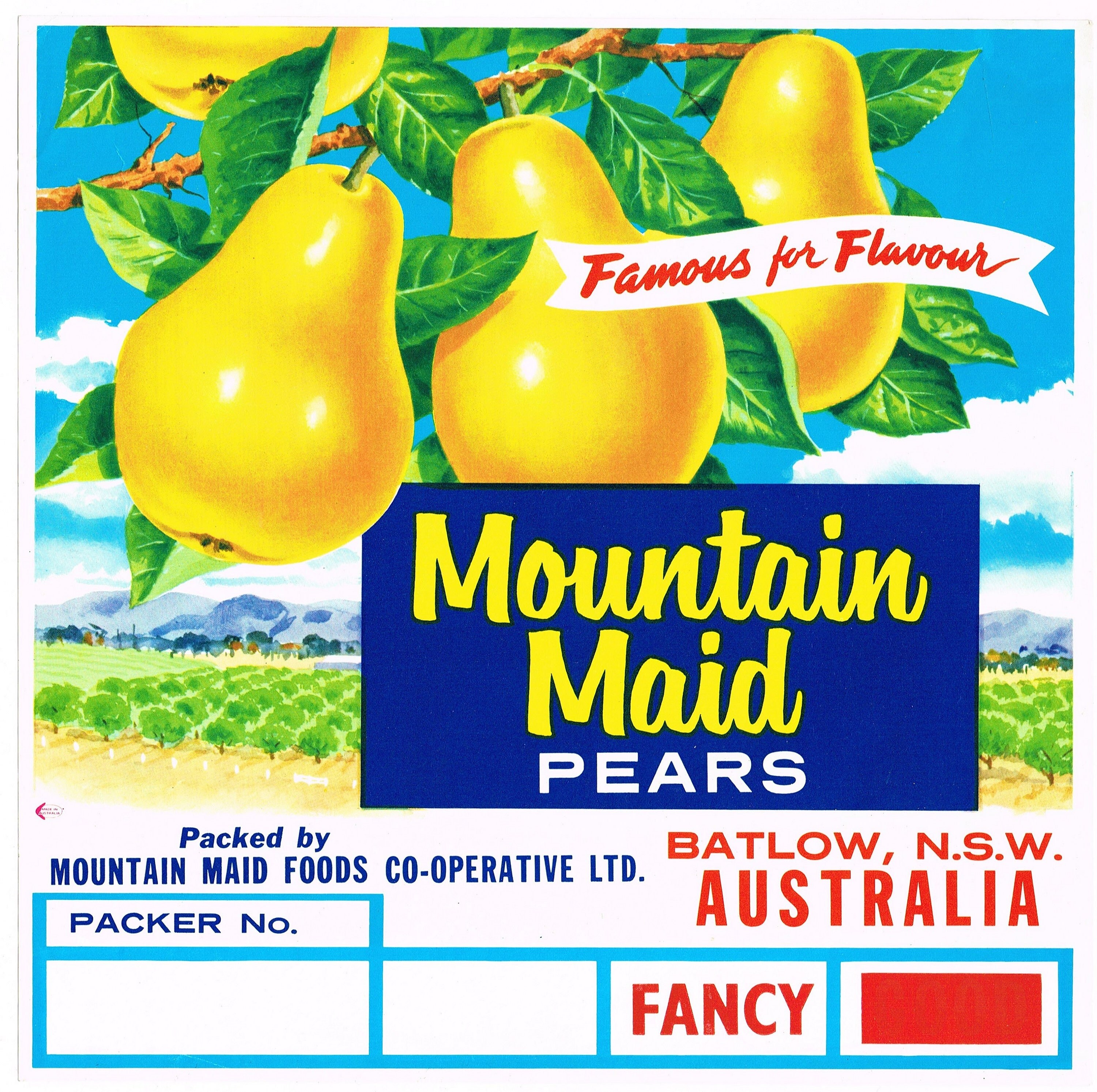 Original Vintage Pear Crate Label C1960 Rare Mountain Maid Australia ...