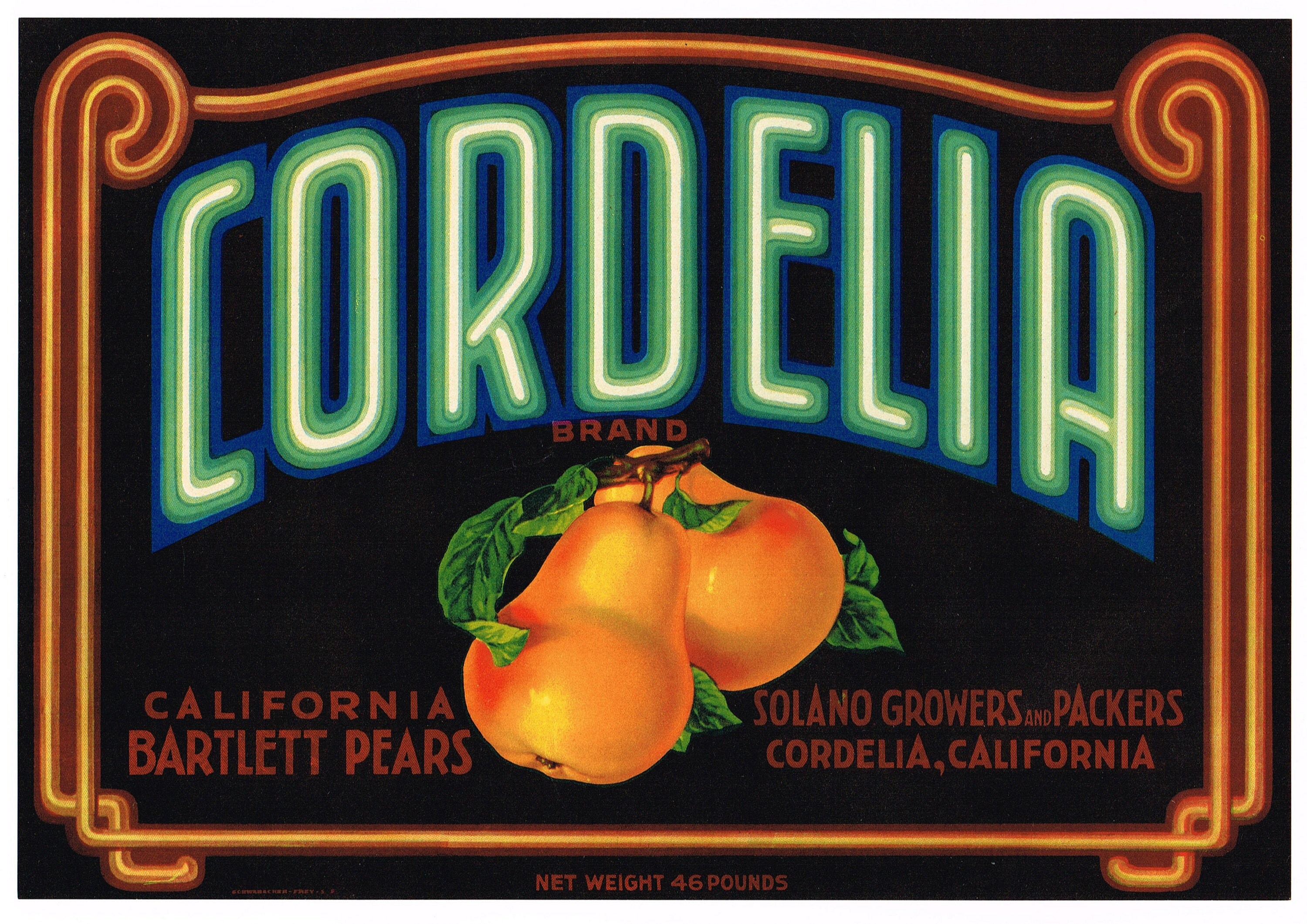 Original Vintage Pear Crate Label 1940s Scarce Cordelia Solano Growers ...