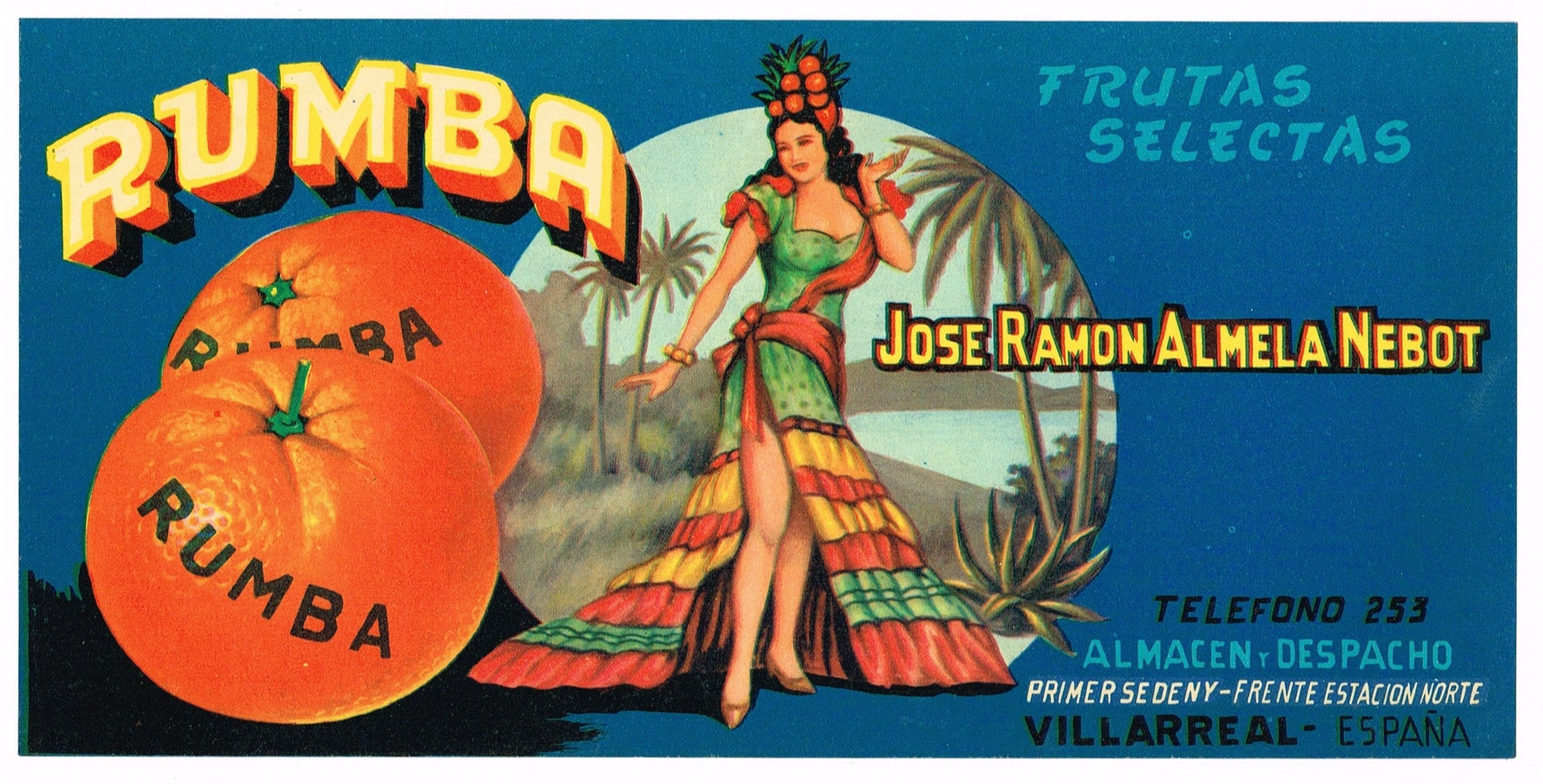 Original Vintage Spanish Citrus Crate Label 1950s Spain Rumba Dance ...