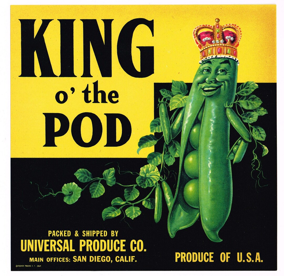 Original Vintage Vegetable Crate Label 1952 Peas King of the Pod ...