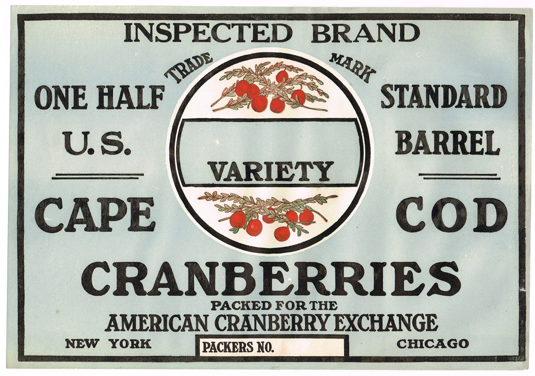 Original Cranberry Advertising Label 1930's Vintage Inspected Brand ...