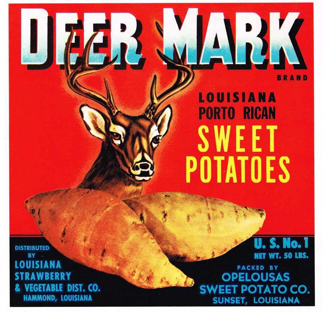 Original Vintage Yam Crate Label 1950s Deer Mark Louisiana Opelousas ...