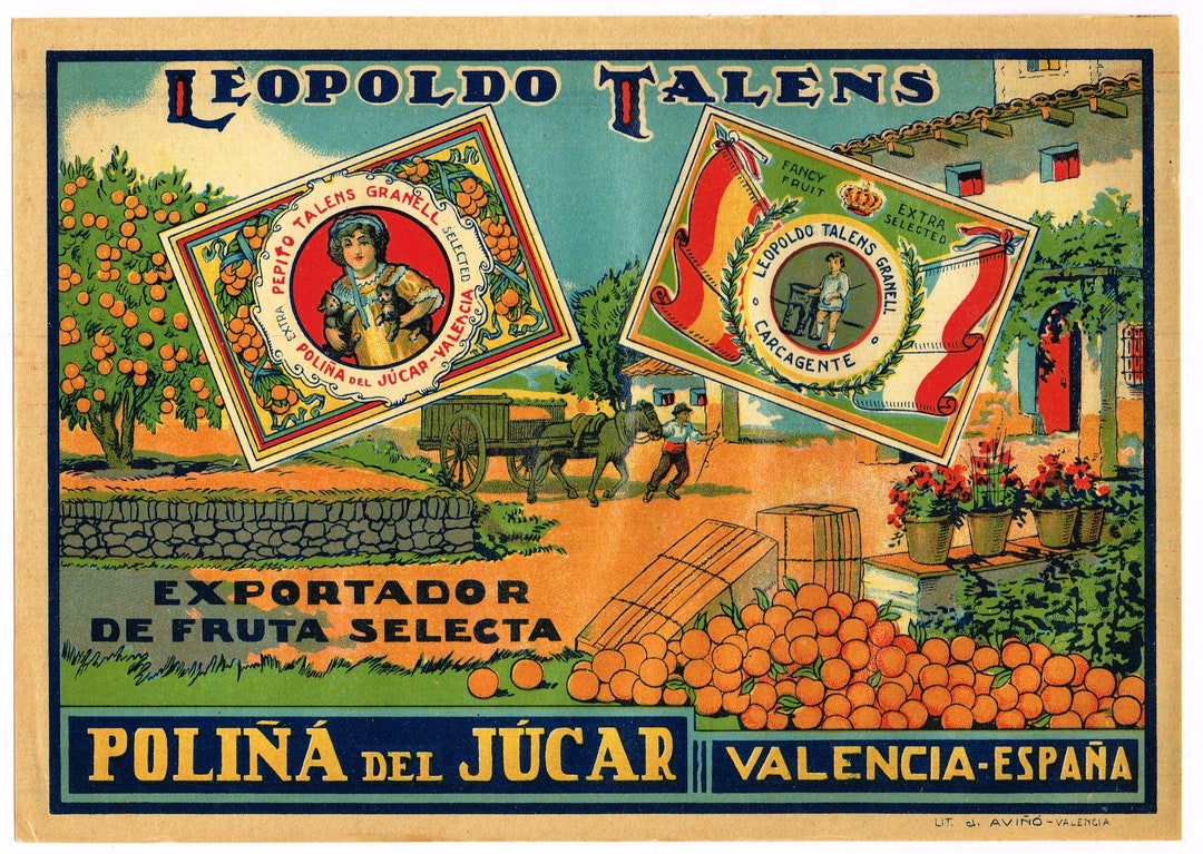 Original Vintage Spanish Citrus Crate Label 1930s Spain Leopold Talens ...